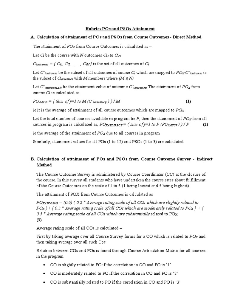 PO and PSO Attainment Calculation Methods | PDF | Curriculum