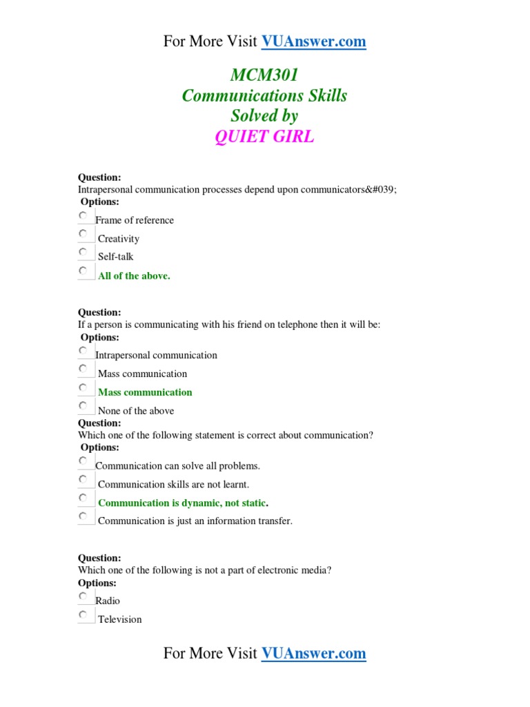 MCM301 MCQs Solved | PDF