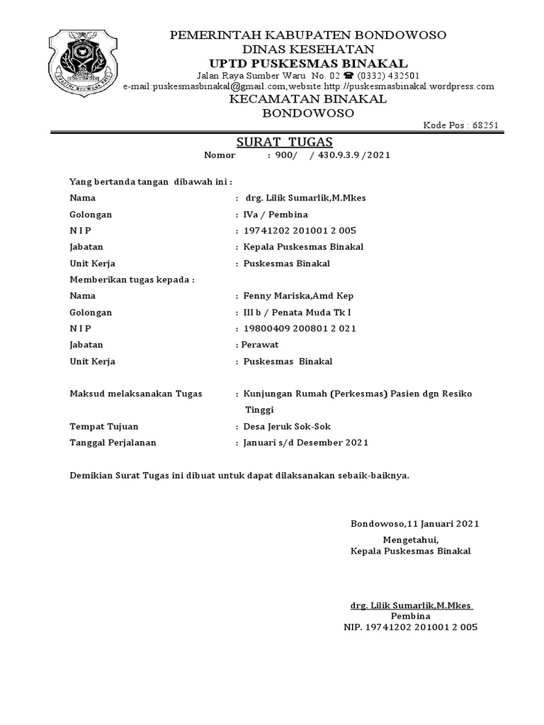 Surat Tugas MBK Fenny | PDF