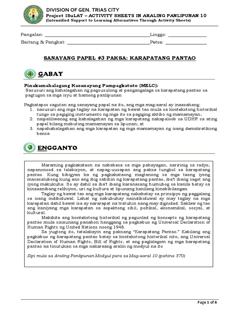 Q4 LAS - AP - G10 - Week 3 | PDF