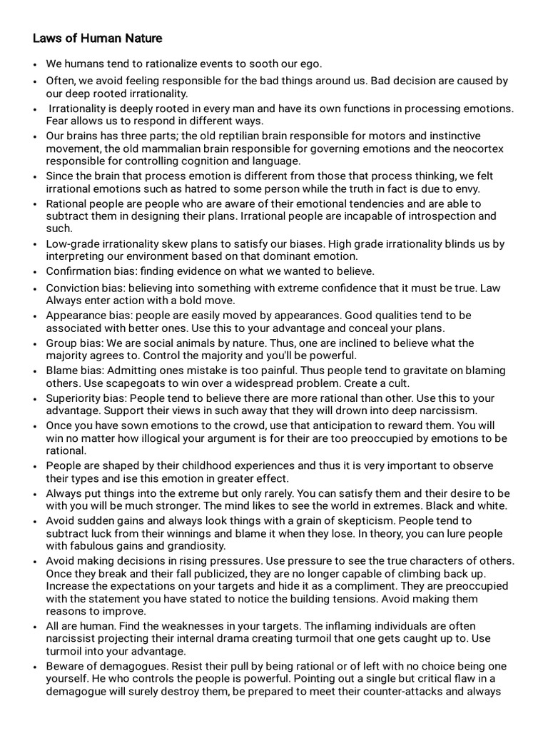 Laws of Human Nature Pt. 1 | PDF | Empathy | Attachment Theory