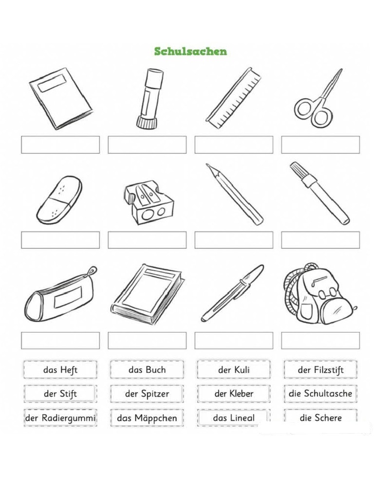 Schulsachen - Arbeitsblatt | PDF