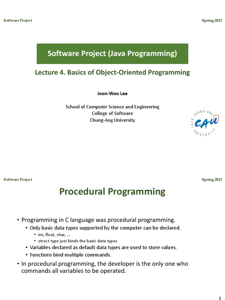 Software Project Java Programming Lecture 4 Basics Of Object