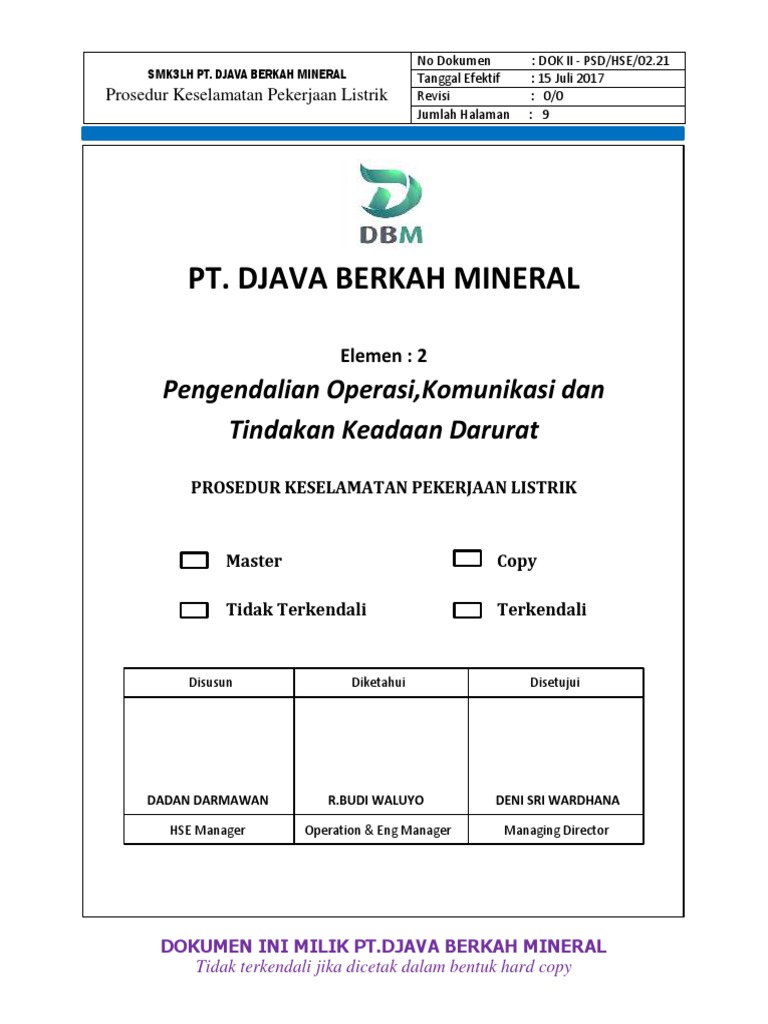 DOK II - PSD - HSE - 02.21 Keselamatan Pekerjaan Listrik | PDF