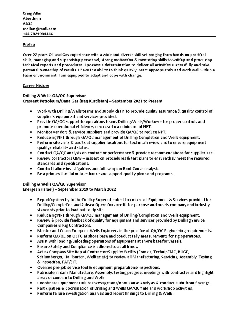 Craig Allan CV | PDF | Quality Assurance | Reliability Engineering
