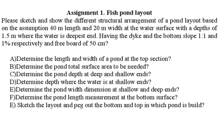Fish Pond Layout and Measurements Guide | PDF