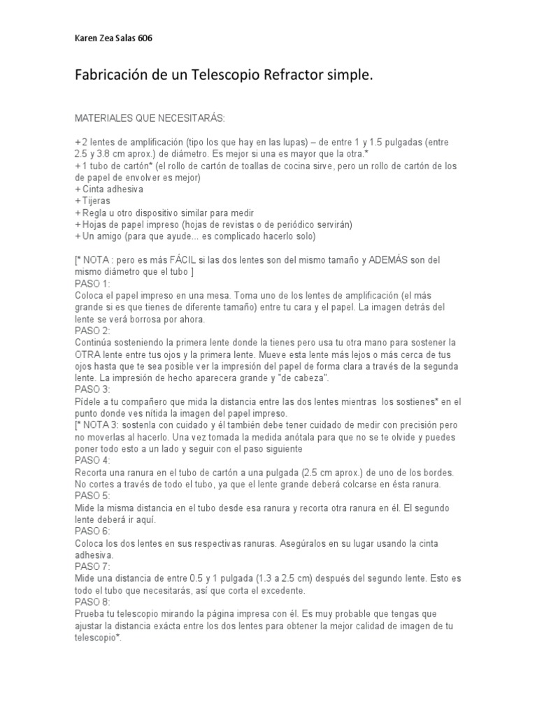 Cómo Hacer un Telescopio Refractor | PDF | Papel | Equipo