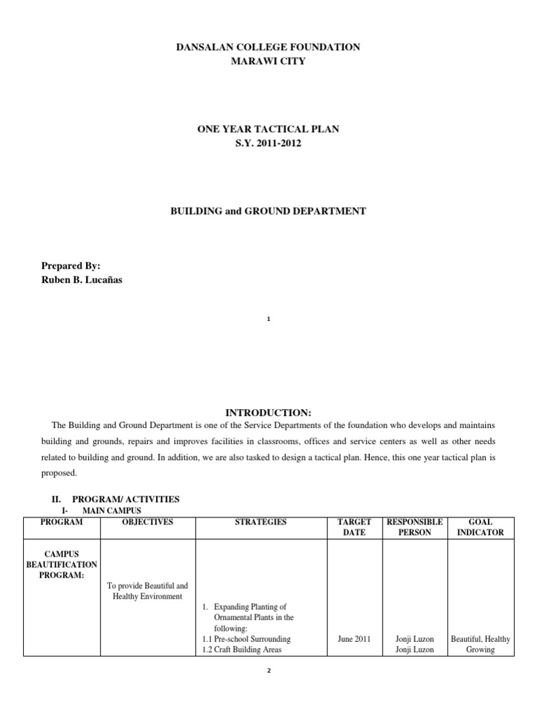 Dansalan College Tactical Plan 2011-2012 | PDF | General Contractor ...