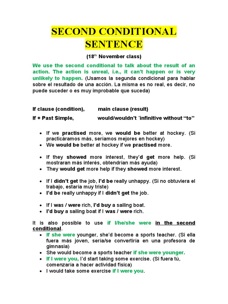 SECOND CONDITIONAL SENTENCE (18th November Class) | PDF | Linguistic Typology | Grammar