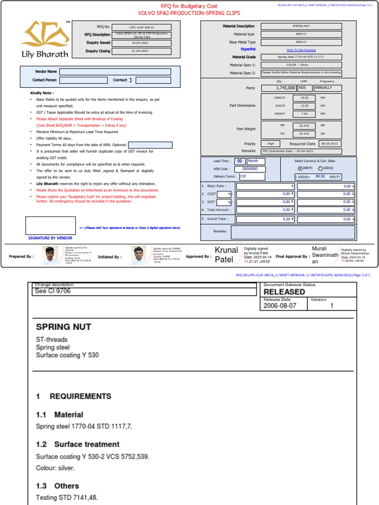 Volvo Spa2 LHRH CTR LPPL Clip 308 01 Production Spring Clips | PDF