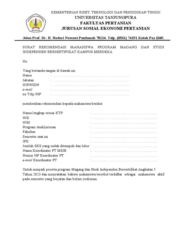 Kop Surat Universitas Tanjungpura 1 | PDF