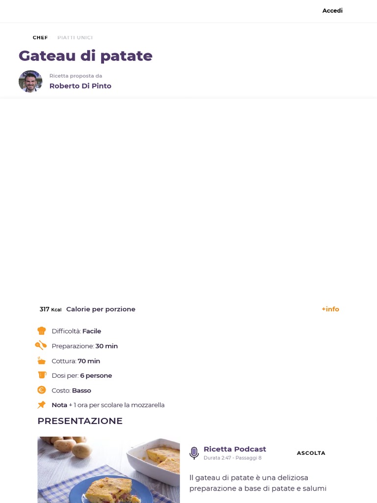 Ricetta Gateau Di Patate - La Ricetta Di GialloZafferano | PDF