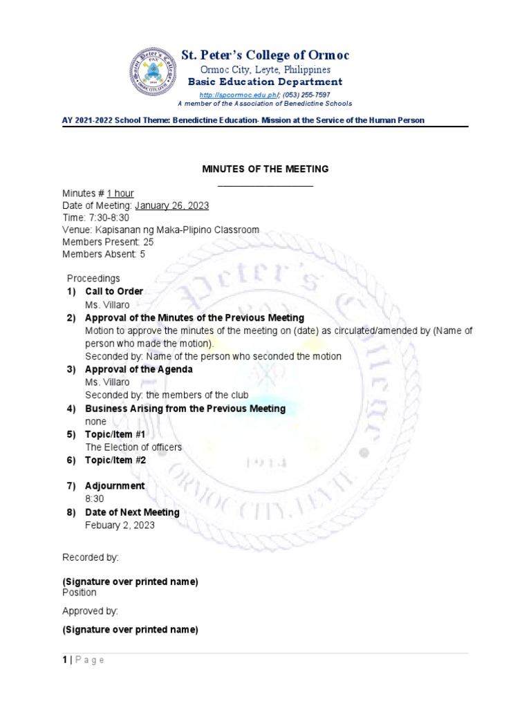 Minutes of The Meeting Template | PDF | Governance | Document