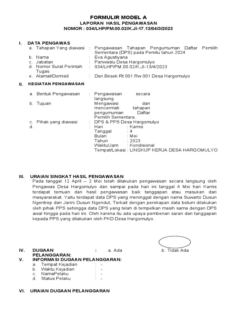FORM A Pencermatan DPS | PDF