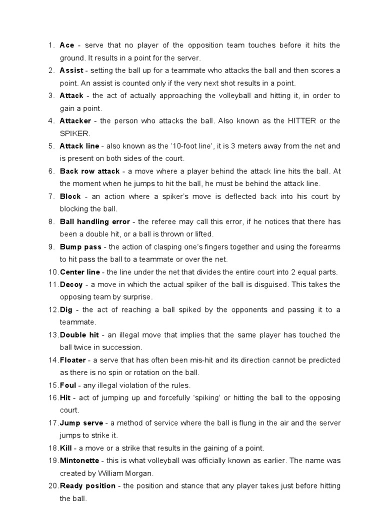 Volleyball Terminology | Download Free PDF | Volleyball | Sports