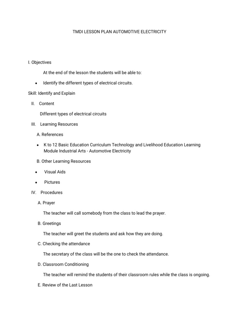 Automotive Electricity Lesson Plan | PDF | Fuse (Electrical ...