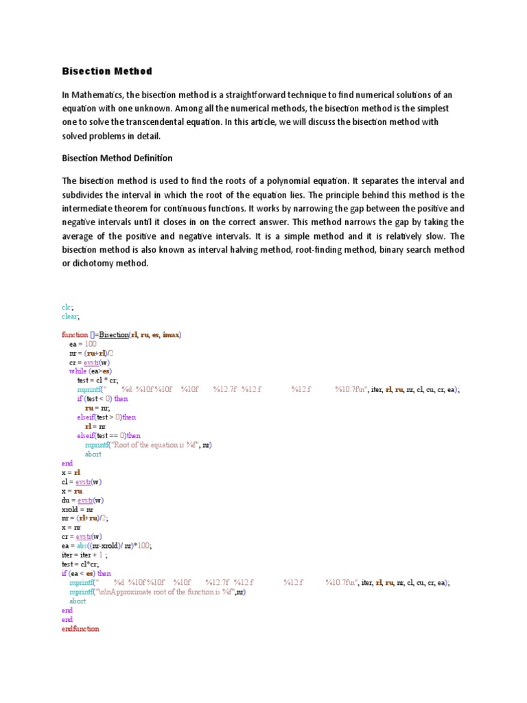 Bisection Method Pdf Equations Zero Of A Function