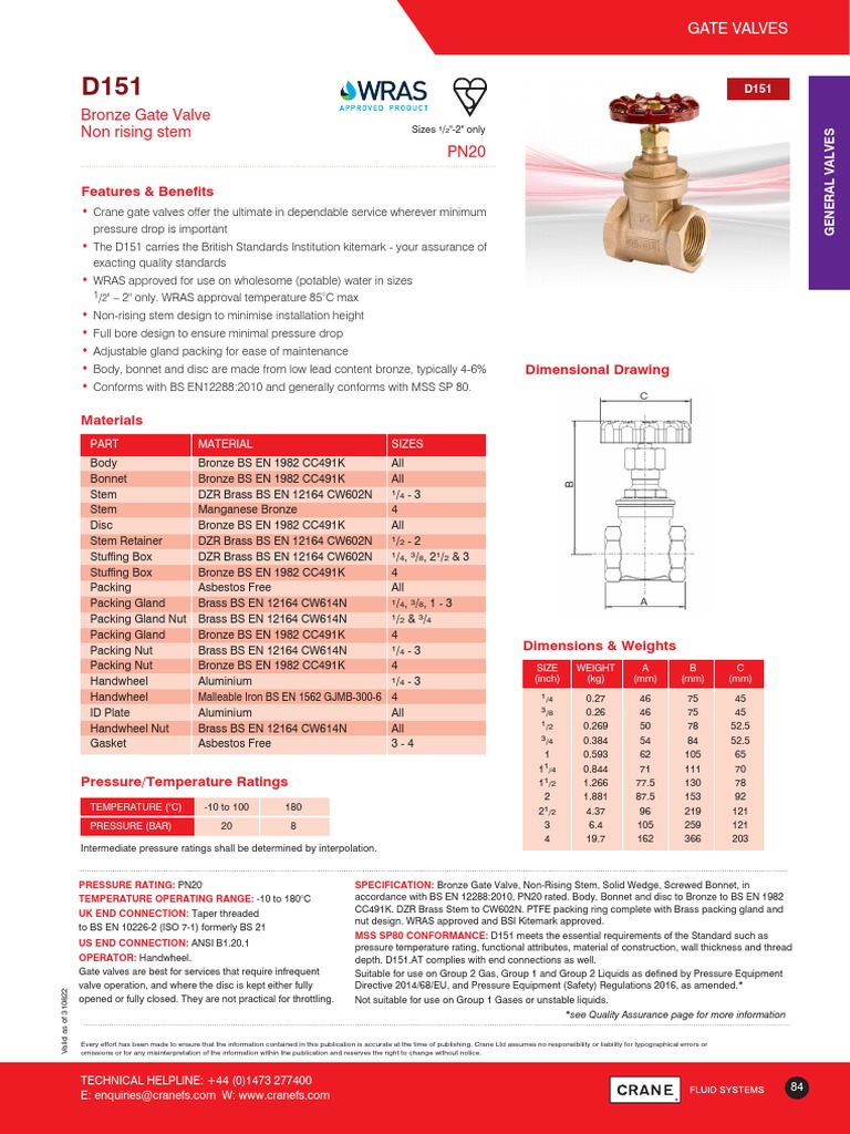 D151-Gate-Crane+FS-DS-0922 | PDF | Valve | Brass