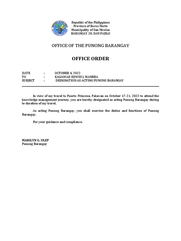 Office Order 2022 | PDF