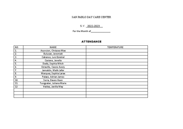 San Pablo Day Care Center (Attendance) | PDF