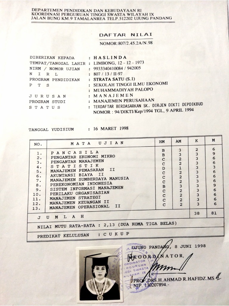 Haslinda Transkip Nilai | PDF