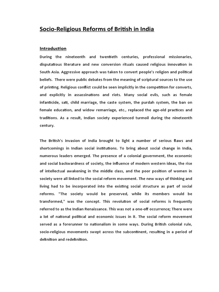 Socio-Religious Reforms in British India | PDF