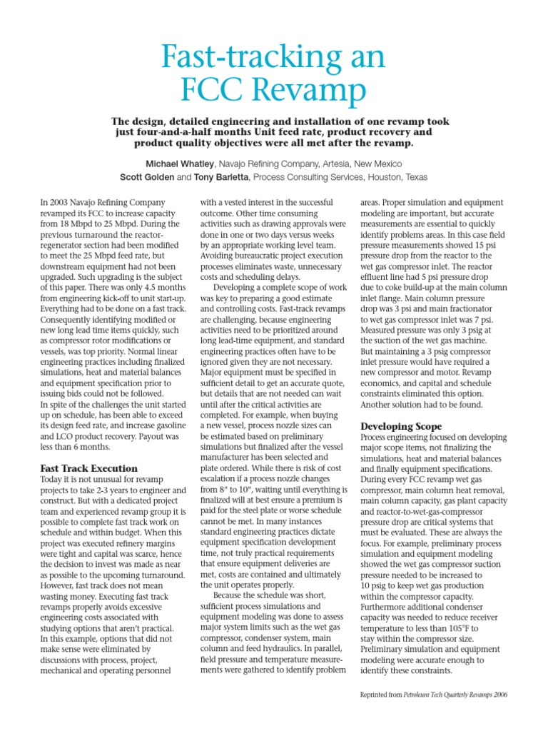 Fast Tracking An FCC Revamp | PDF | Pressure | Water