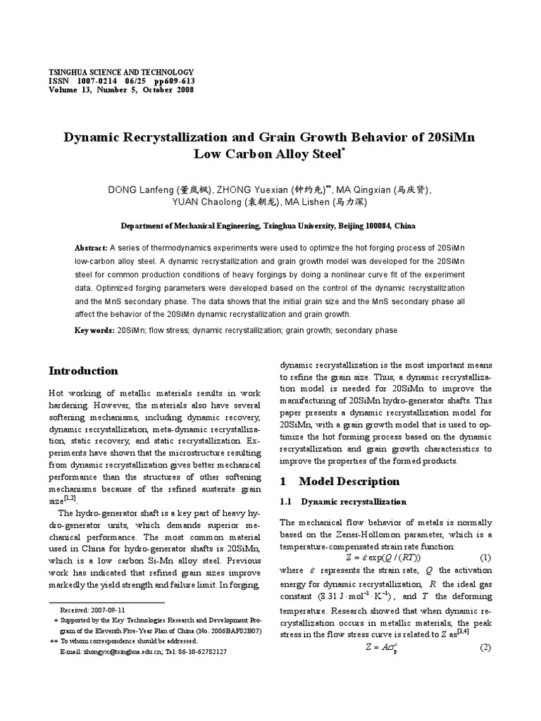 Dynamic Recrystallization of 20SiMn Steel | PDF | Deformation ...
