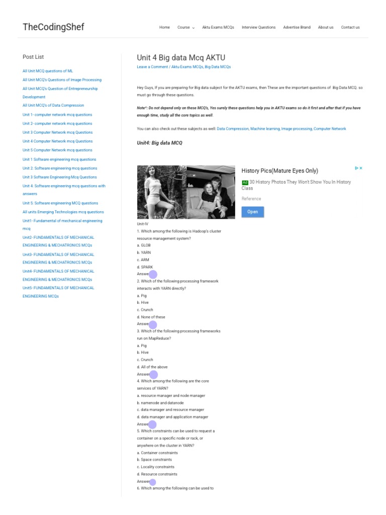 Thecodingshef: Unit 4 Big Data MCQ Aktu | PDF | Apache Spark | No Sql