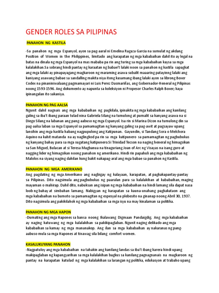 Gender Roles Sa Pilipinas | PDF