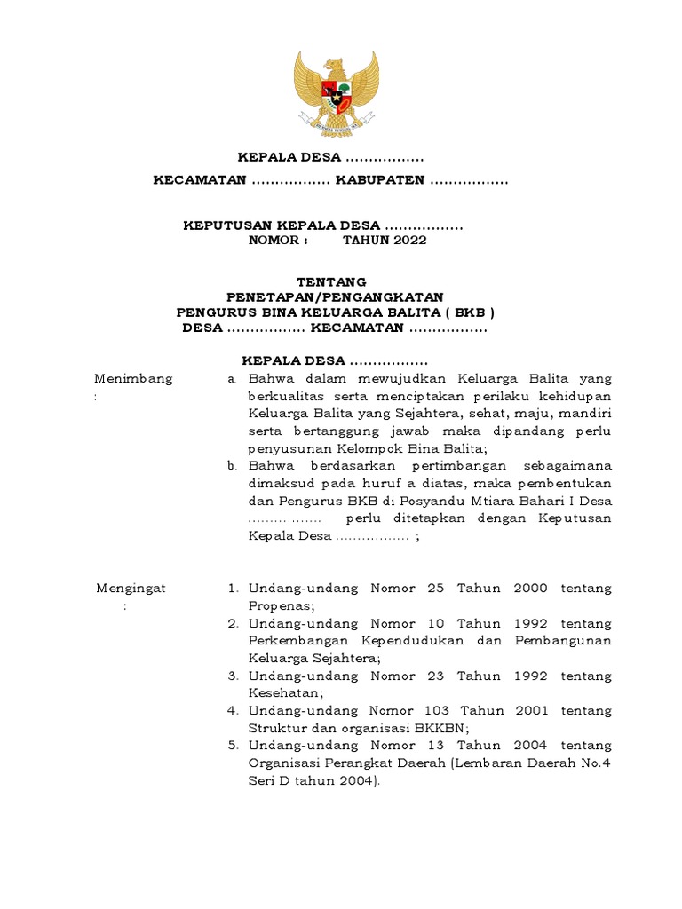 SK Bina Keluarga Balita PKK | PDF