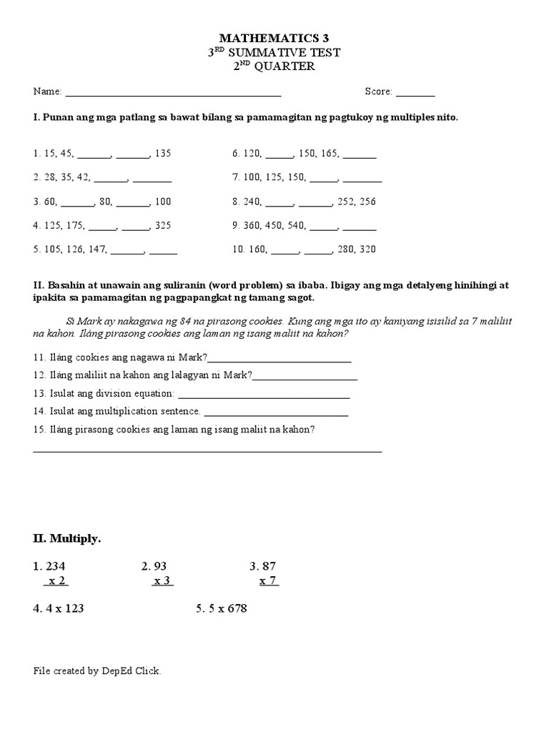 Math3 ST3 Q2 | PDF