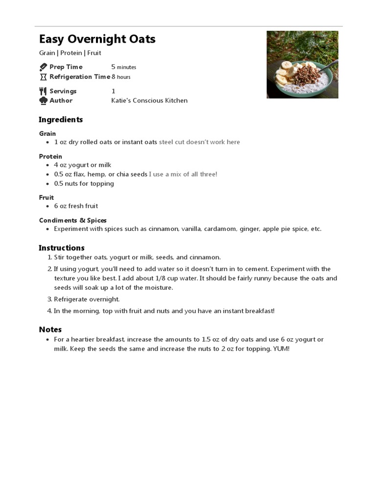 Easy Overnight Oats - Katie's Conscious Kitchen | PDF