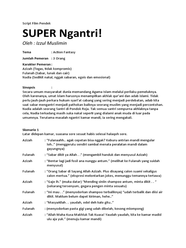 Script Film Pendek - Super Ngantri | PDF