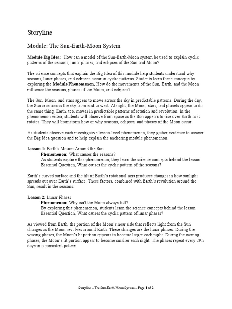 E190 The+Sun-Earth-Moon+System Storyline | PDF | Moon | Solar Eclipse