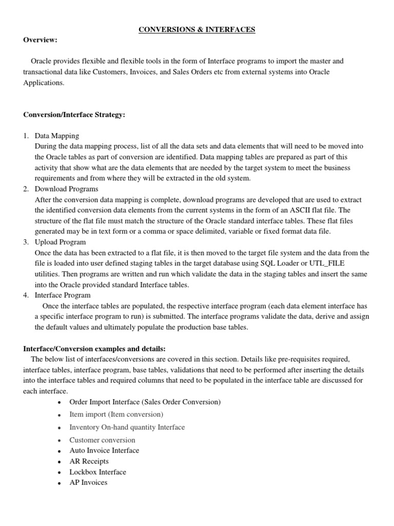 All Conversions & Interfaces | PDF | Oracle Database | Application Programming Interface