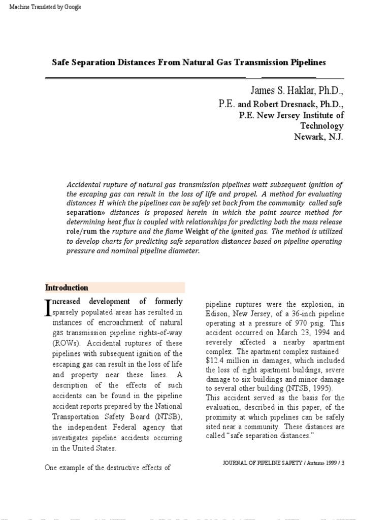 Safe Separation Distances From Natural Gas Pipelines | PDF | Pipeline ...
