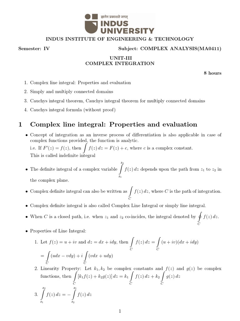 Unit 3 - Complex Integration | PDF | Integral | Complex Analysis