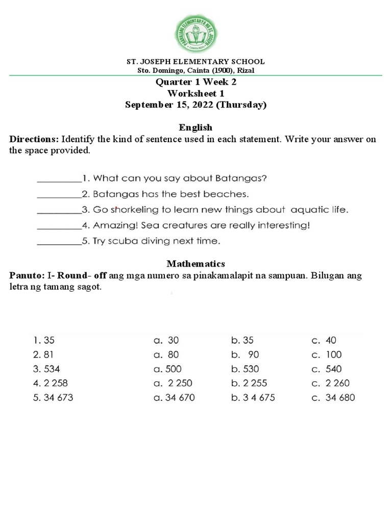Worksheet Quarter 1 Week 2 | PDF