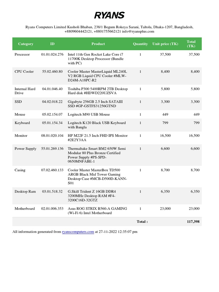 Ryans Computers - PC Builder | PDF | Desktop Computer | Personal Computers