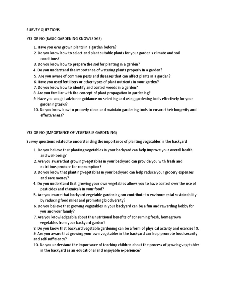 Survey Questions With Tagalog | PDF | Plants | Vegetables
