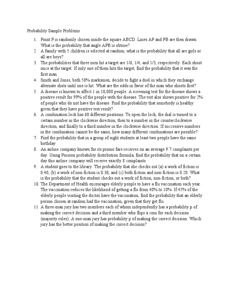 Probability Sample Problems | PDF | Odds | Probability