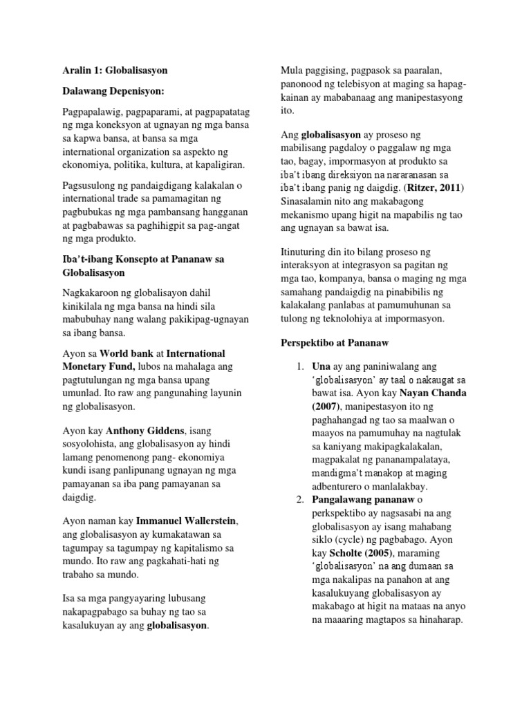 Ap Quiz 1 Globalisasyon | PDF