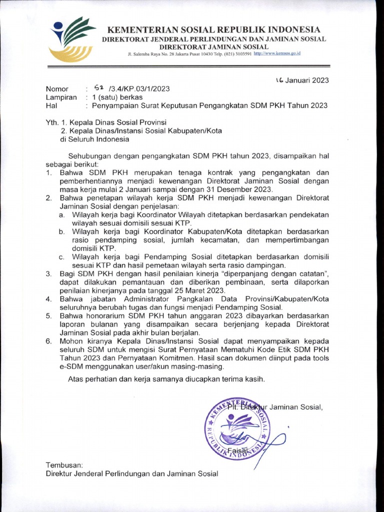 52, KPD Kadinsos Prov Kab Kota Selindo, Penyampaian SK Pengangkatan SDM PKH Tahun 2023 | PDF