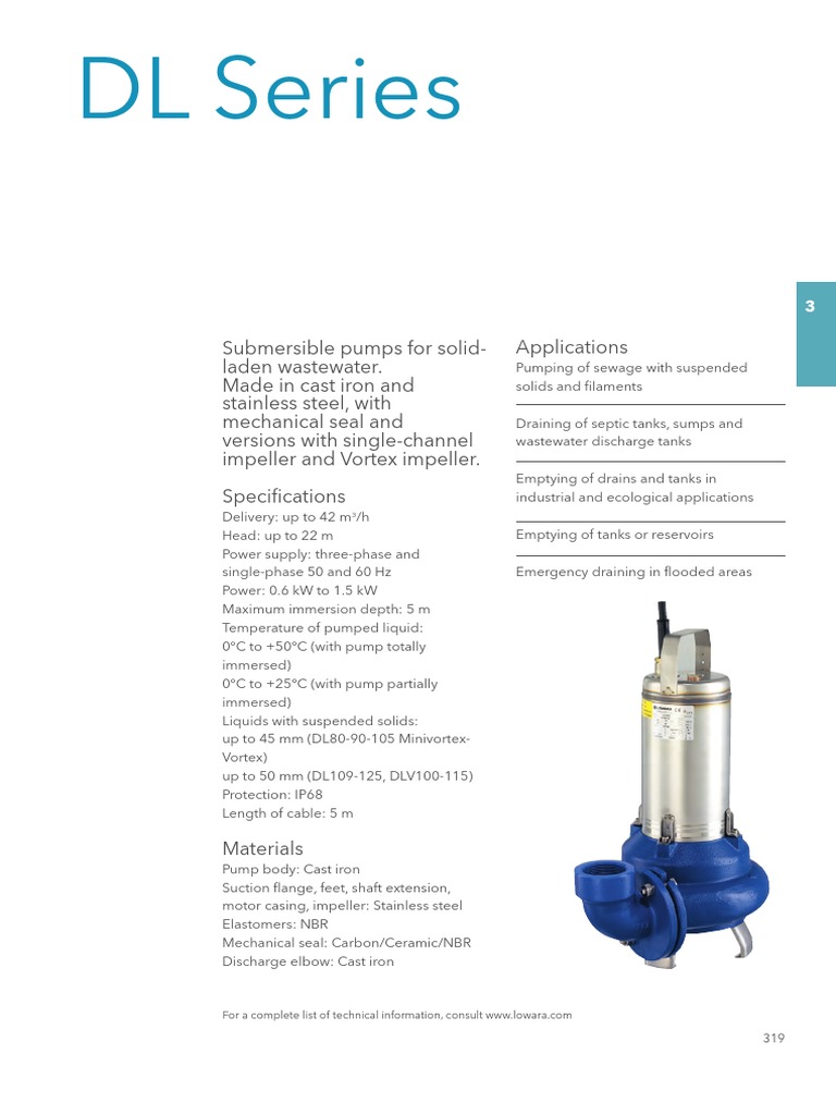 Lowara Sumps DL - Series | PDF | Pump | Sewage