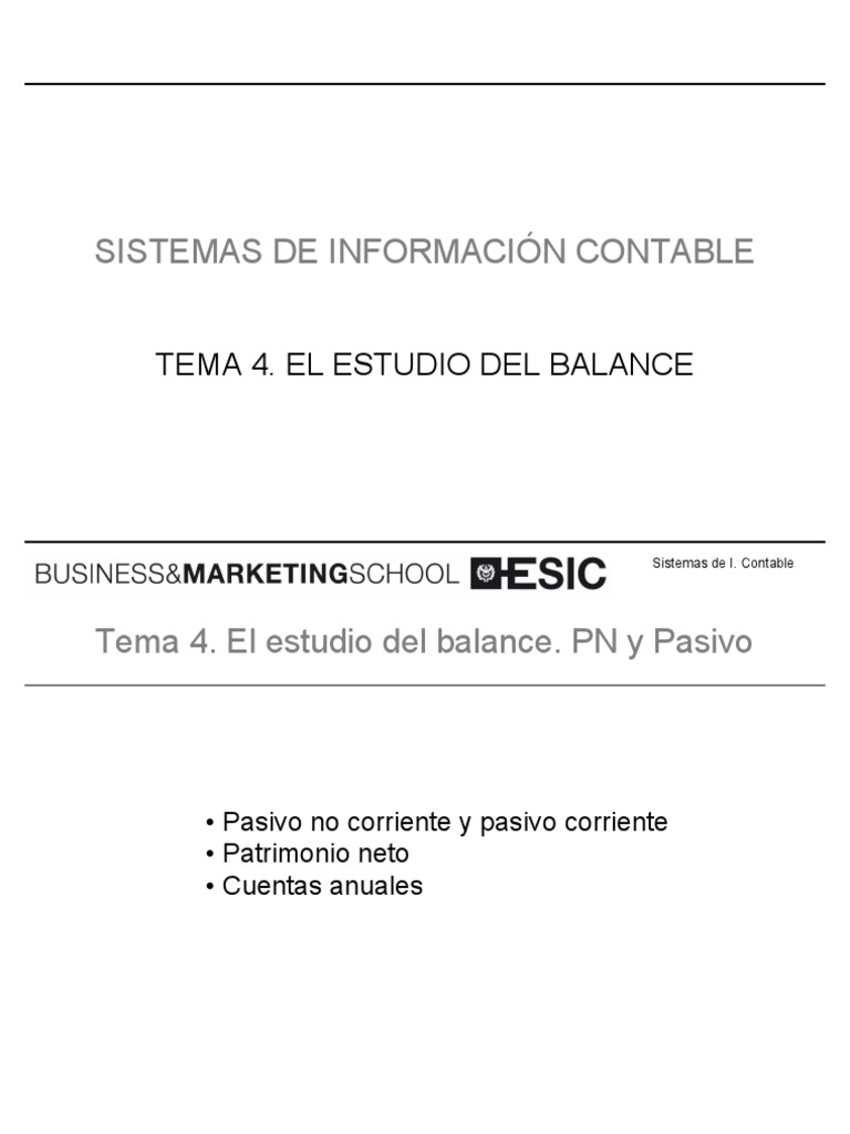 SIC Tema 4 - Estudio Del Balance. PN y Pasivo | PDF | Contabilidad | Hoja de balance