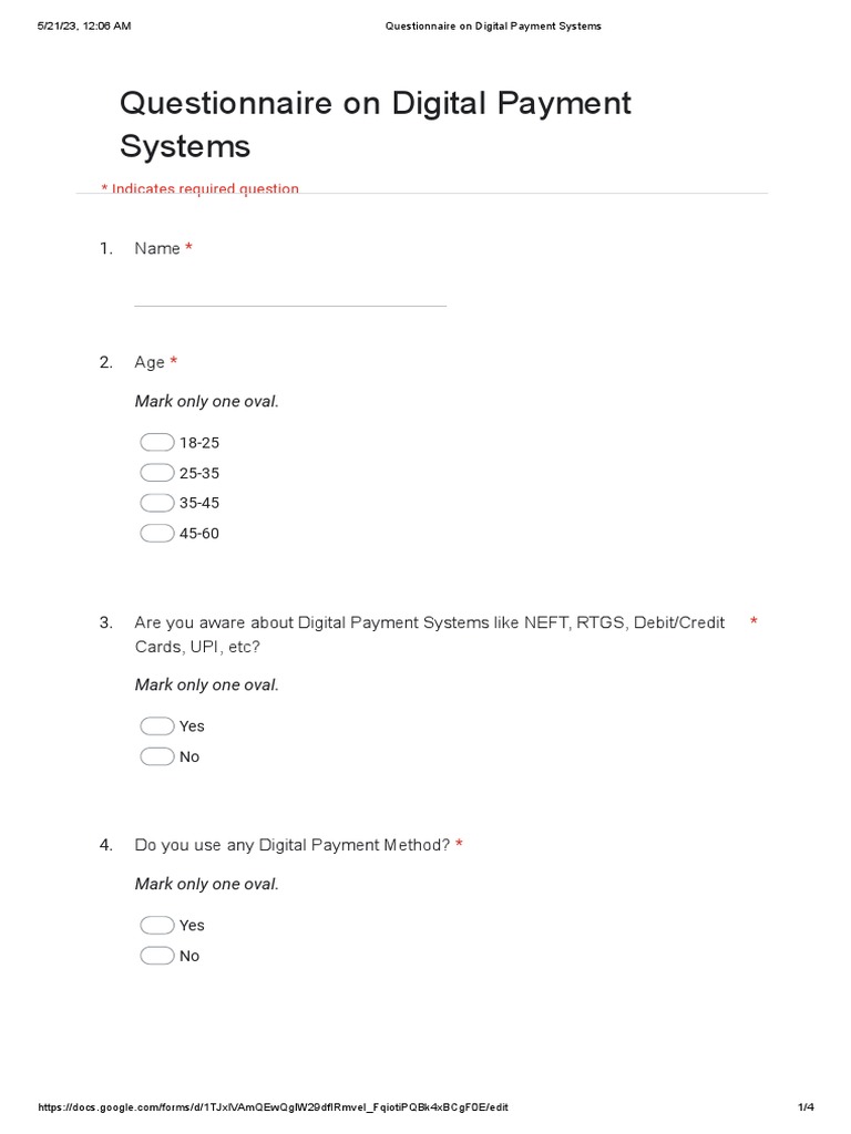 Digital Payment Systems Questionnaire | PDF | Payments | Payment System