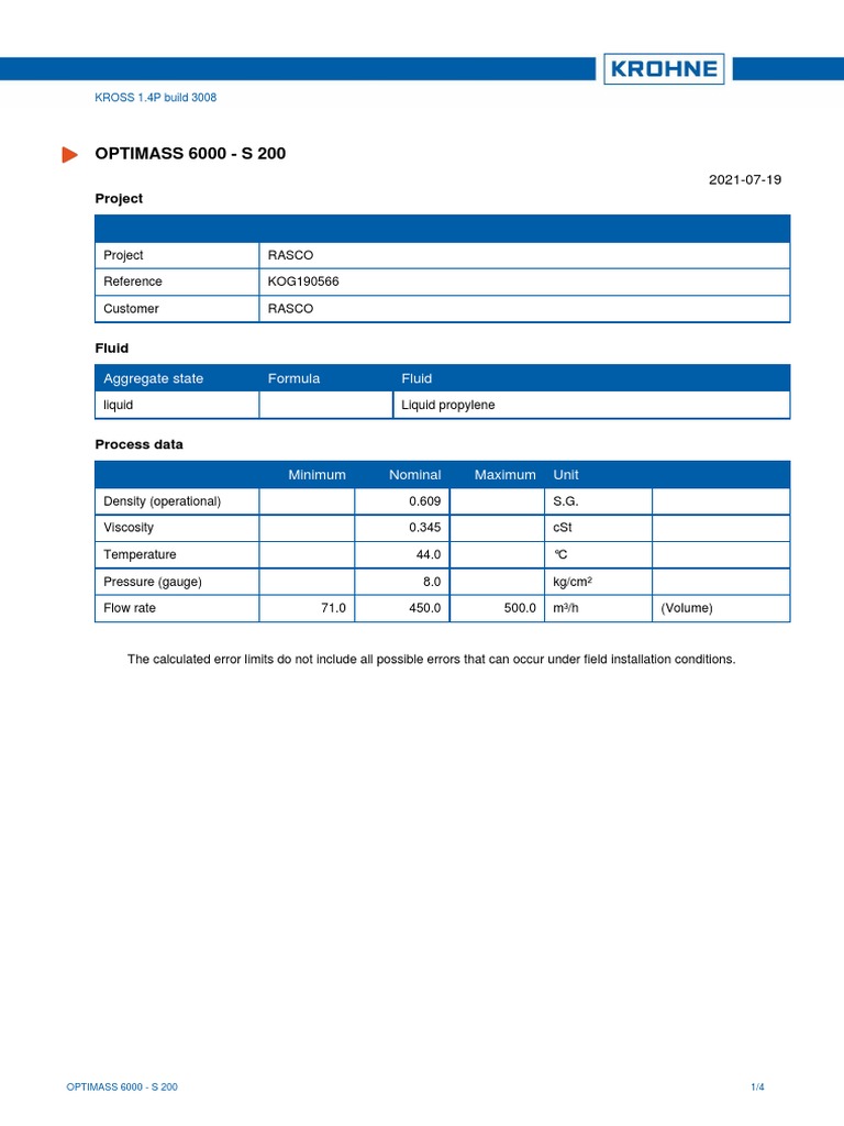 Liquid Propylene Flowmeter Sizing PDF | PDF | Flow Measurement | Fluid ...