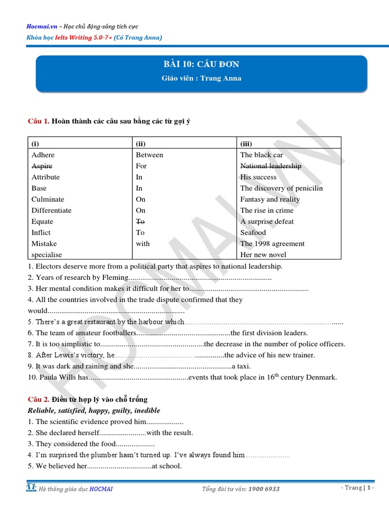 Bai 10. CAU DON BTTL | PDF