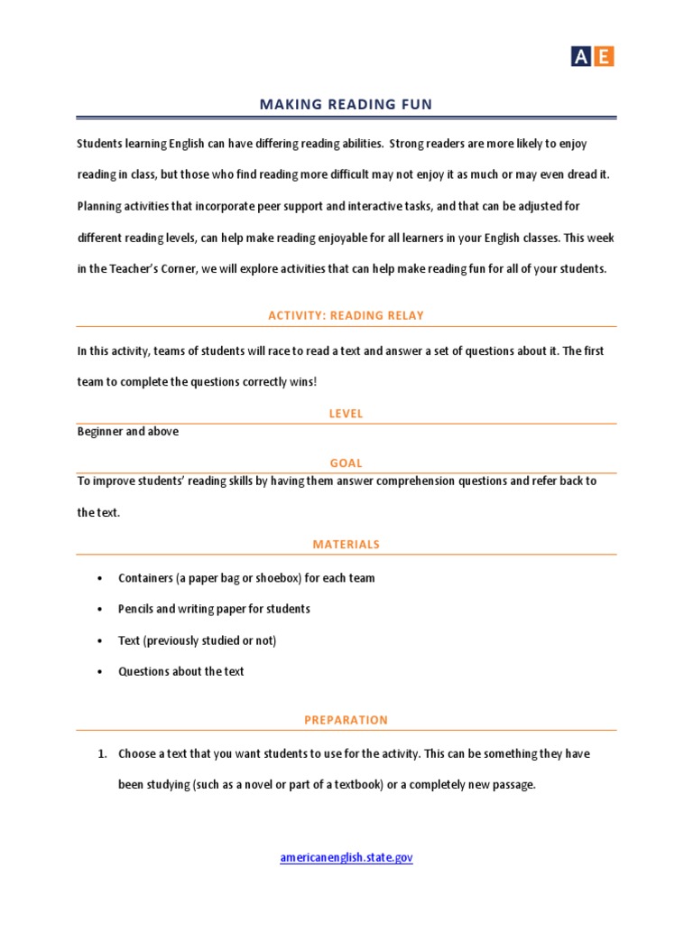 Reading Relay | PDF | Behavior Modification | Cognitive Psychology